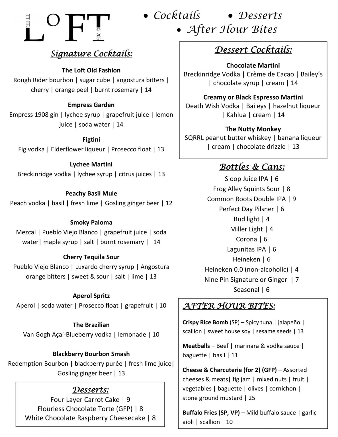 Cocktails – The Loft @205